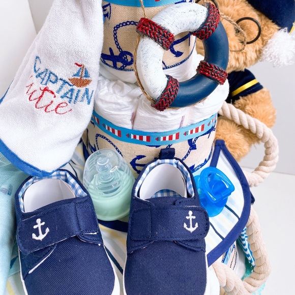 Handmade | Accessories | Nautical Captain Boat Diaper Cake Baby Shower ...